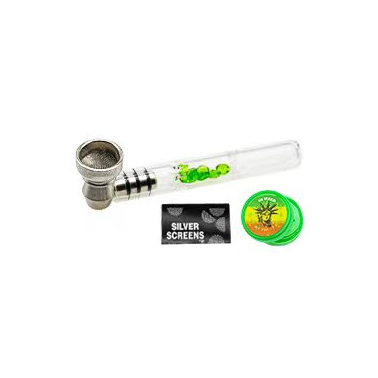 3.74” Glass Pipe with Plastic Grinder Blister and Screens | Metro Vape